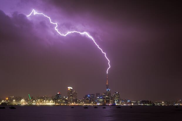 Lightning lights up Auckland skyline - NZ Herald